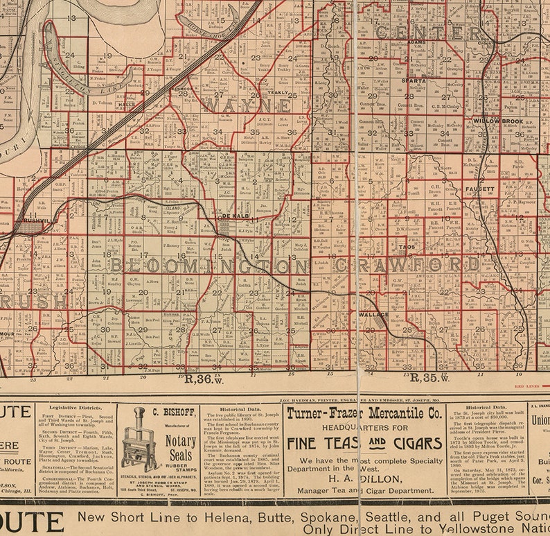 Map of Buchanan County, Missouri, MO, 1895. Restoration Hardware Home ...
