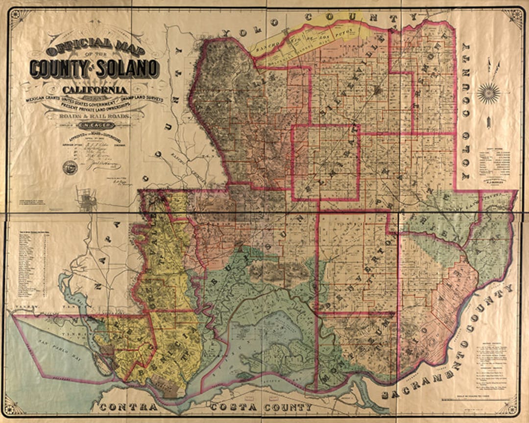 Map of Solano County, California (CA), 1890. Vintage Restoration ...