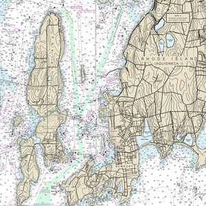 Narragansett Bay Rhode Island Nautical Wall Art Reproduction NOAA 13221 ...