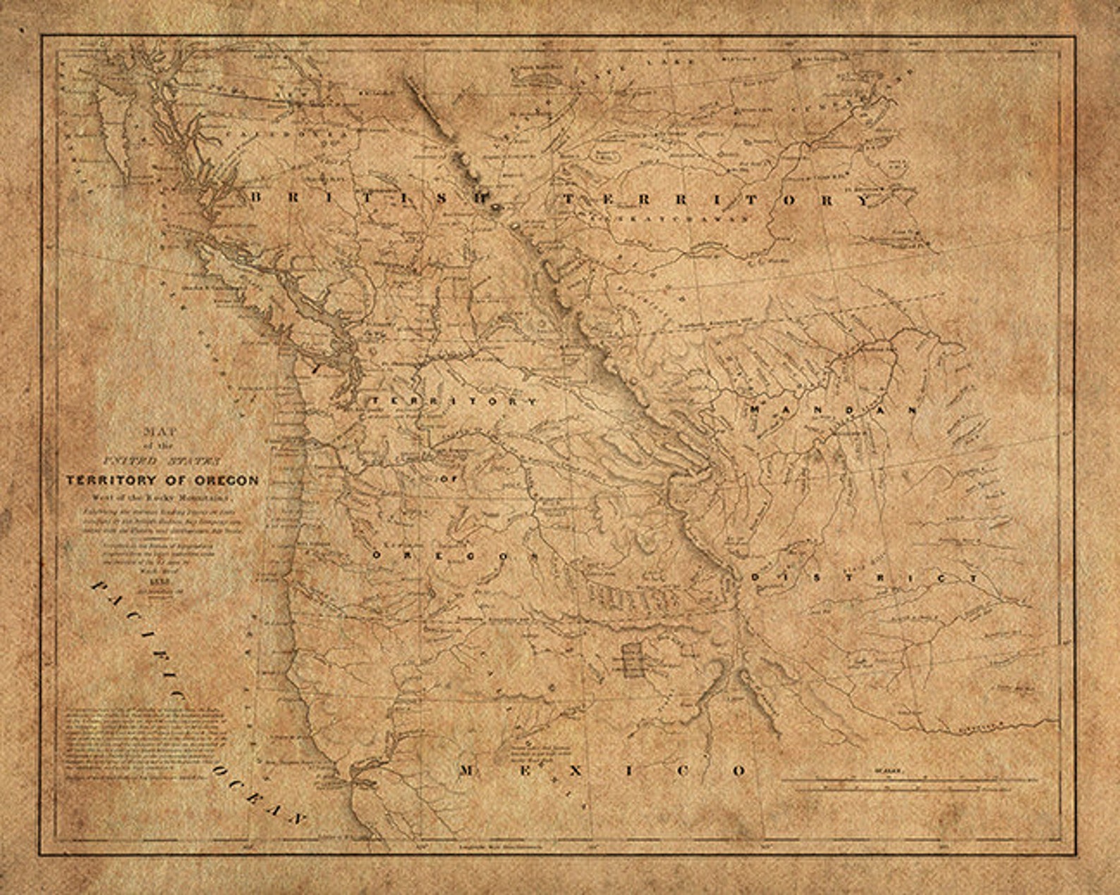 Map of Oregon Territory, West of the Rocky Mountains. Vintage ...