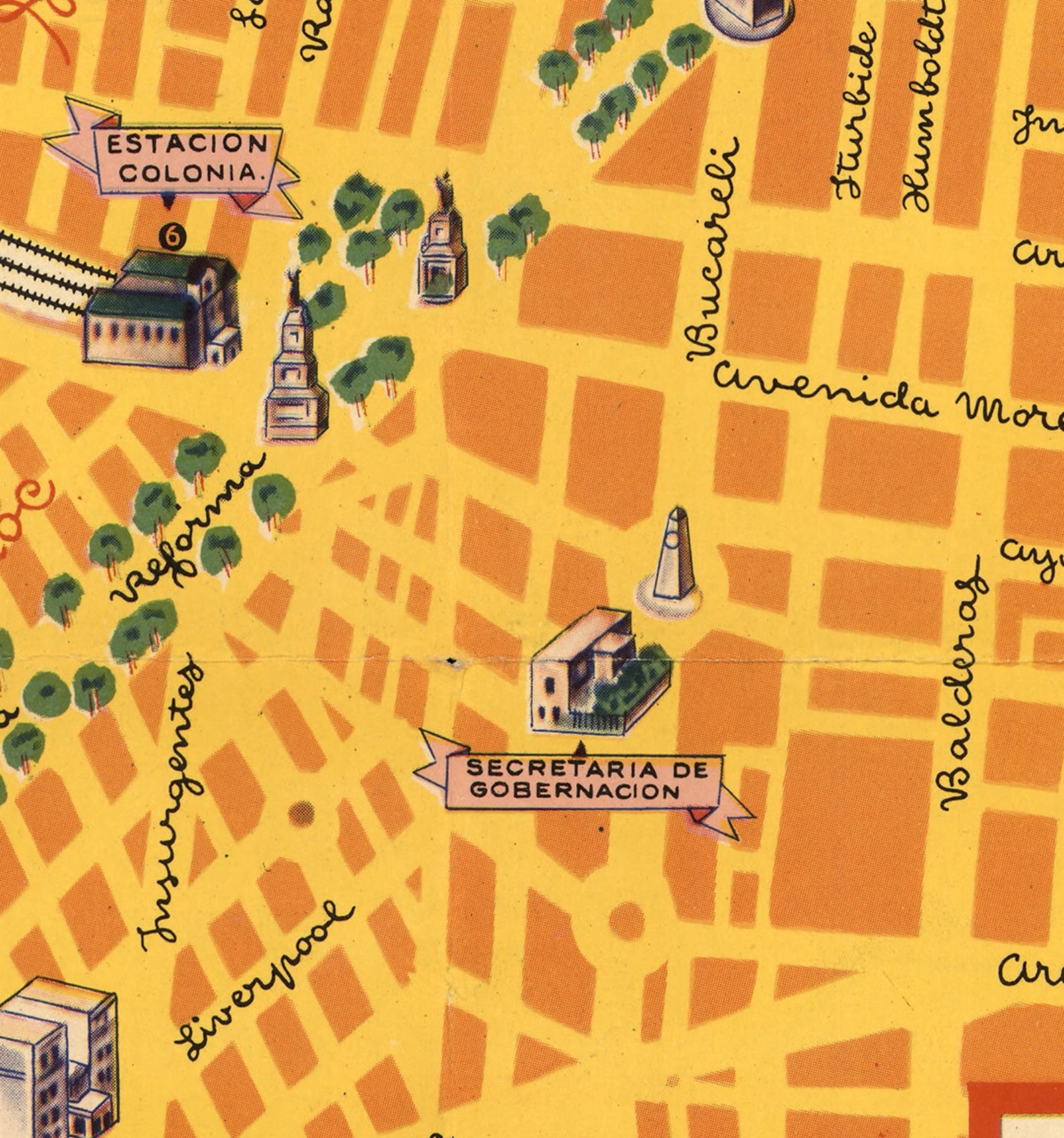 Pictorial Map of Mexico City. Vintage Restoration Hardware - Etsy