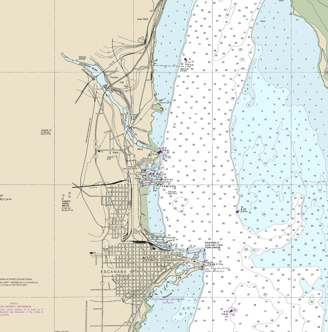Little Bay De Noc Lake Michigan Nautical Chart 14915 – Vintage NOAA ...