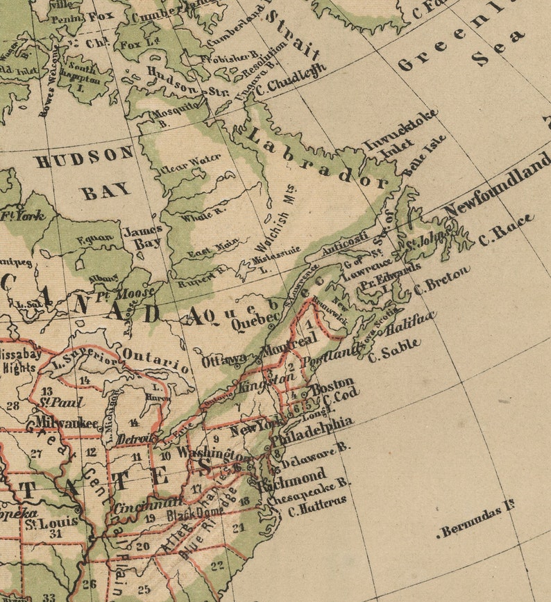 Map of the North America in 1880. Home Deco Style Old Wall - Etsy