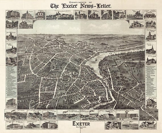 Mapa de Exeter Condado de Rockingham New Hampshire NH 1896. | Etsy