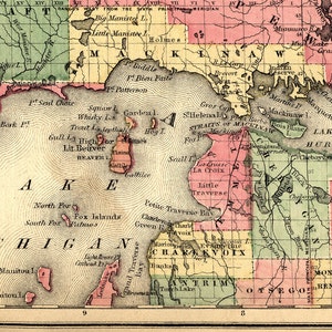 Map of the Upper Peninsula, Michigan MI, 1873. Restoration Hardware ...