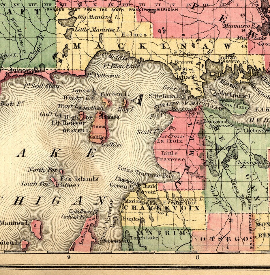 Map of the Upper Peninsula, Michigan MI, 1873. Restoration Hardware ...