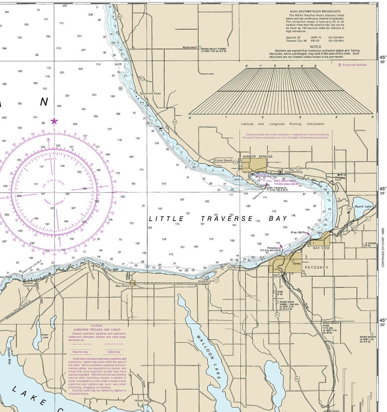 Nautical Chart of Grand and Little Traverse Bay. Lake Michigan - Etsy