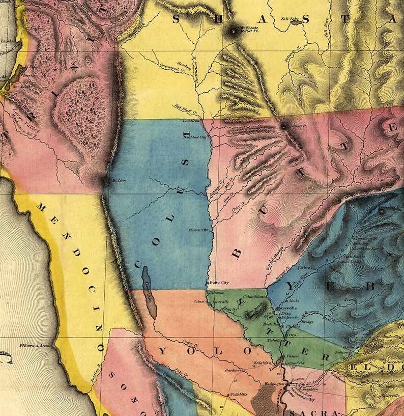 Map of California the Gold Region 1851. Gold Mines and | Etsy