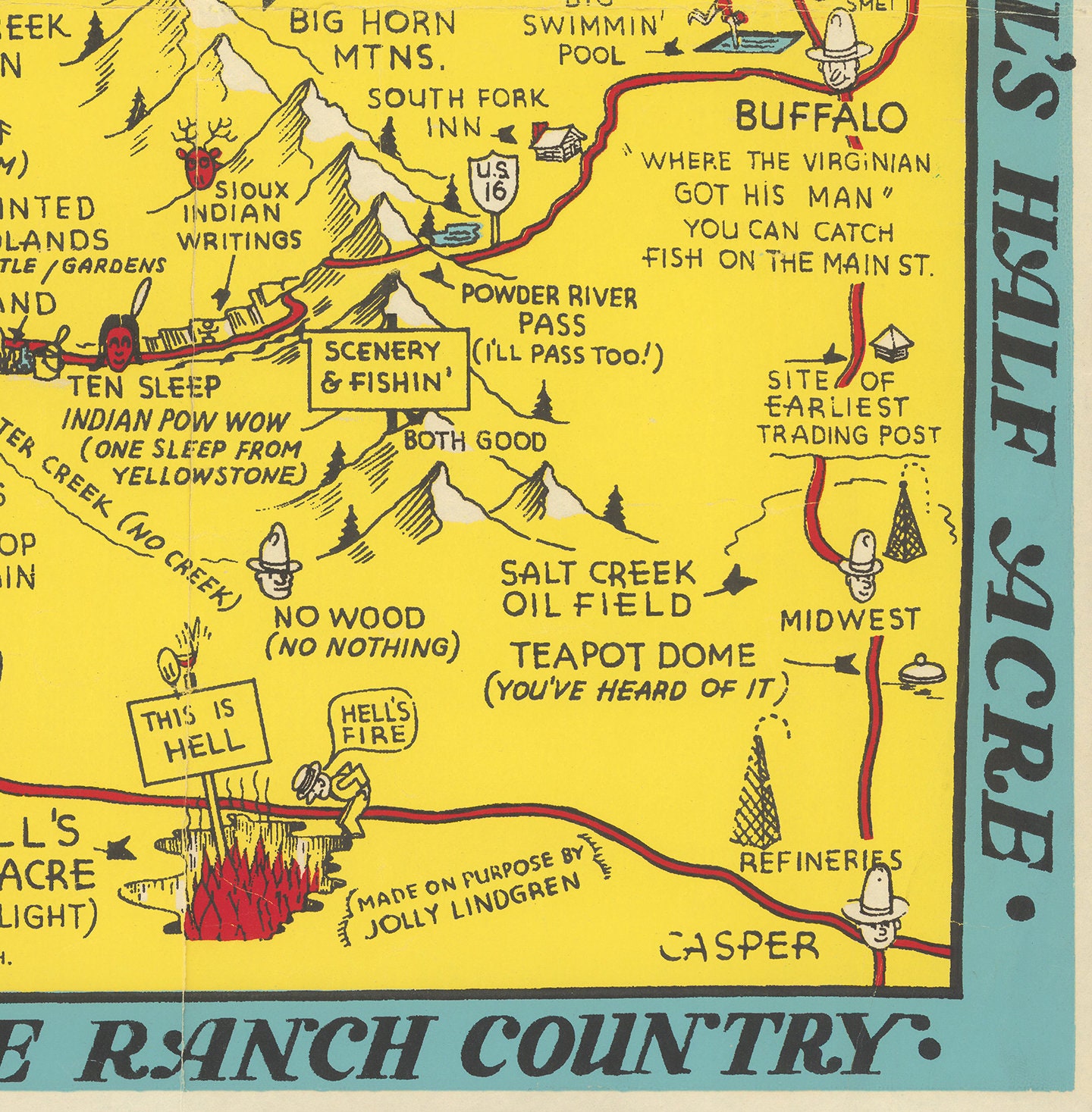 Map of the Red Lodge Cooke Highway. Vintage Home Deco Style - Etsy