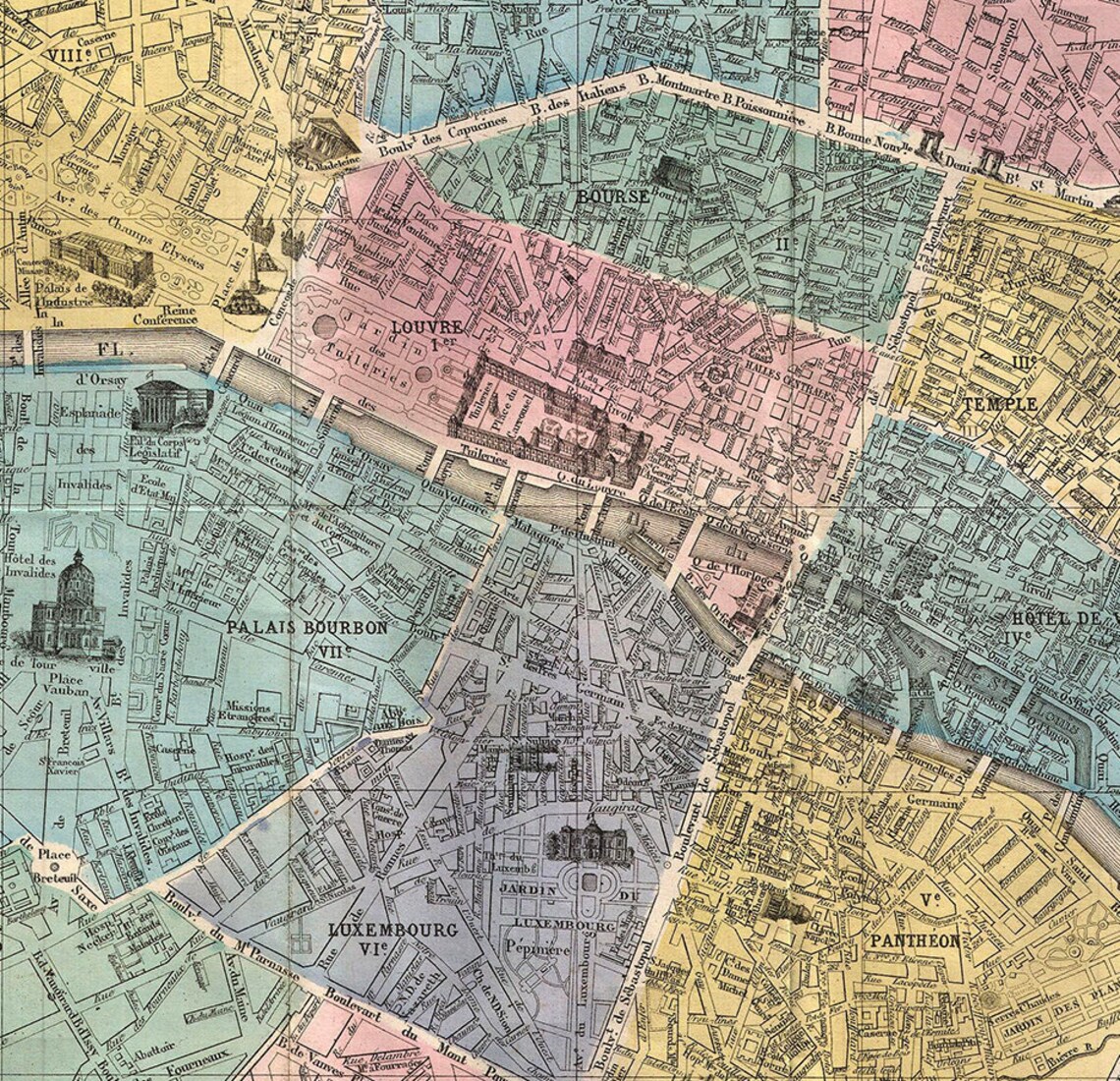 Map of Paris France 1864. Restoration Hardware Home Deco | Etsy