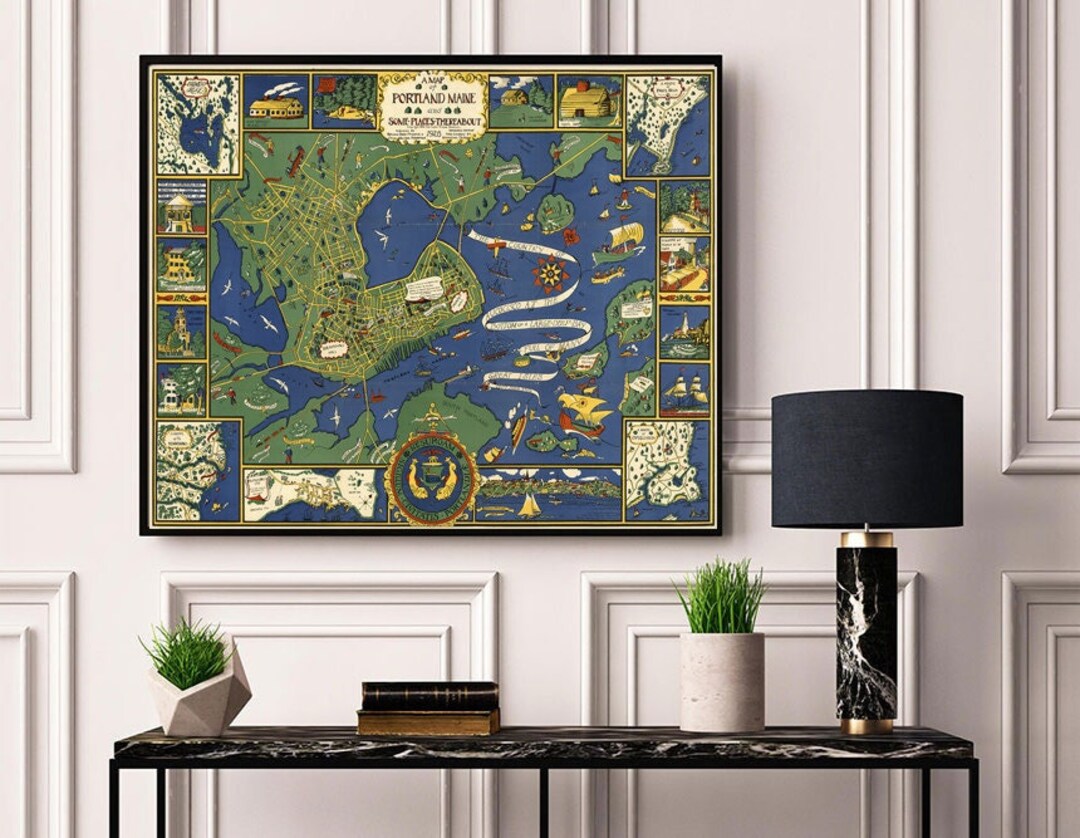 1928 Portland Maine Historic Vintage Style Pictorial Wall Map Art Print ...