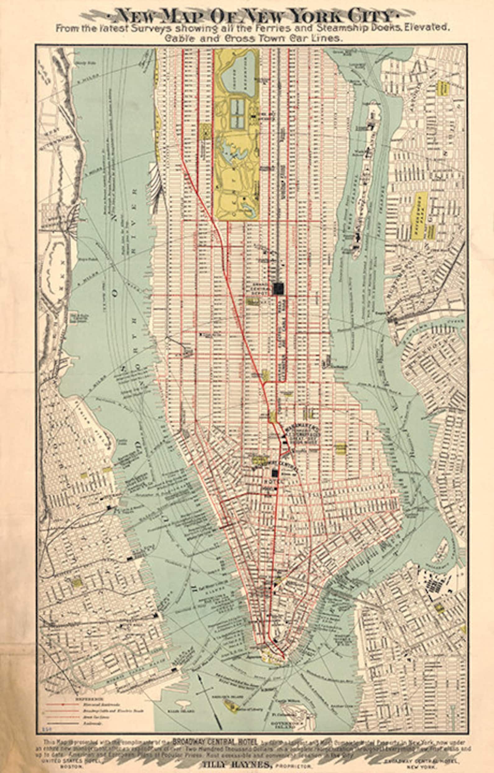 Map of Manhattan New York 1890. Vintage Restoration Hardware - Etsy