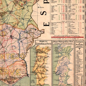 Map of Portugal, 1962. Vintage Home Deco Style Old Wall Reproduction ...