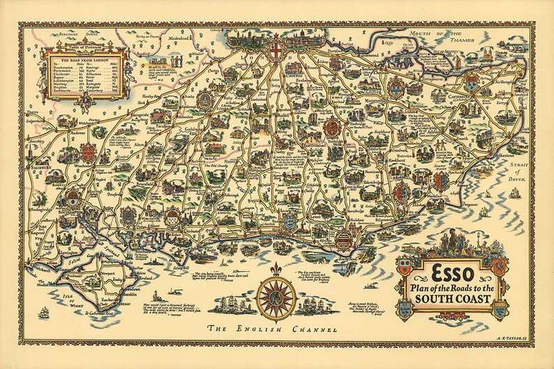 Historic Pictorial Map : Esso Plan of the Roads to the South - Etsy