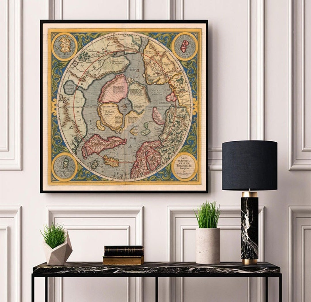 Map of 1595 Flat Earth Map - Septentrionalium Terrarum North Pole ...