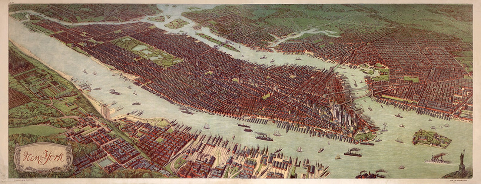 Pictorial Map of the New York, 1908. Vintage Restoration Hardware Home ...