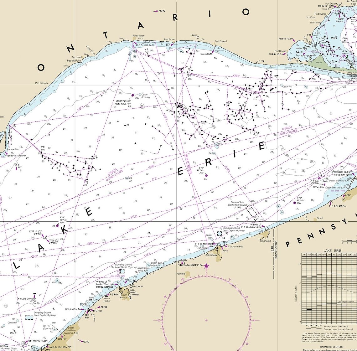 Nautical Charts of Lake Erie. Great Lakes. Lake Ontario. Lake - Etsy