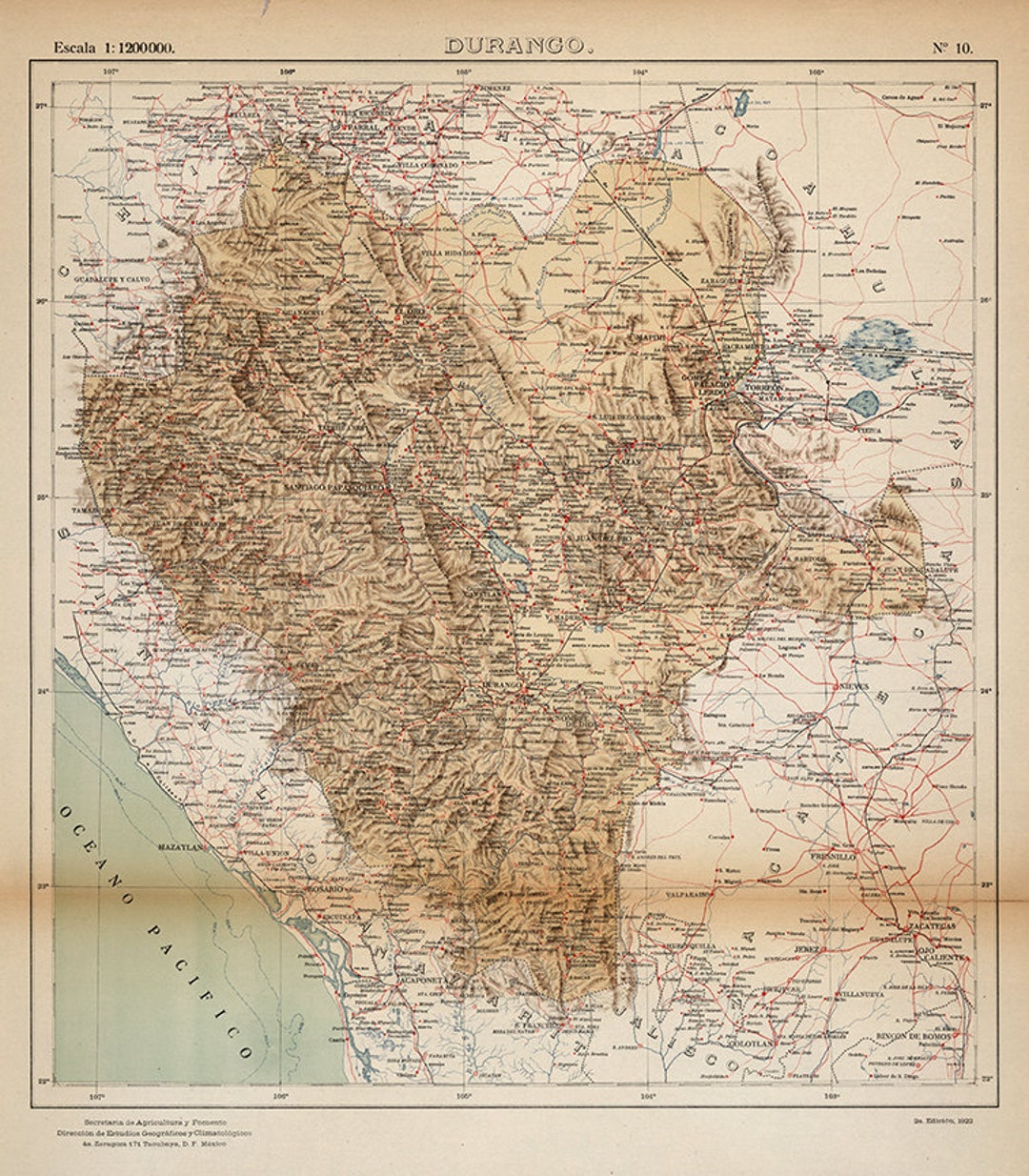 Map of Durango, Mexico, 1922. Vintage Restoration Hardware Home Deco ...