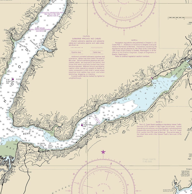 Nautical Charts of Puget Sound - Southern Part Seattle to Olympia ...