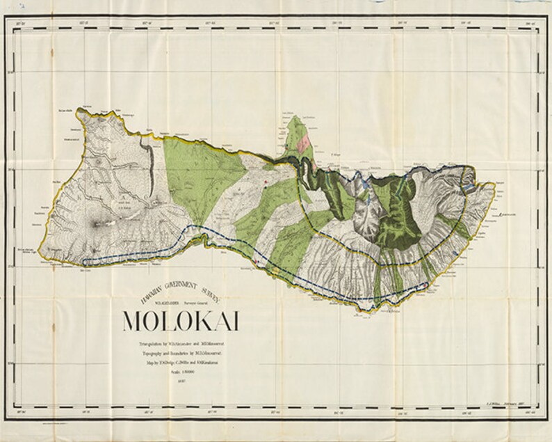 Map of Molokai Hawaiian Islands 1906. Restoration Hardware - Etsy