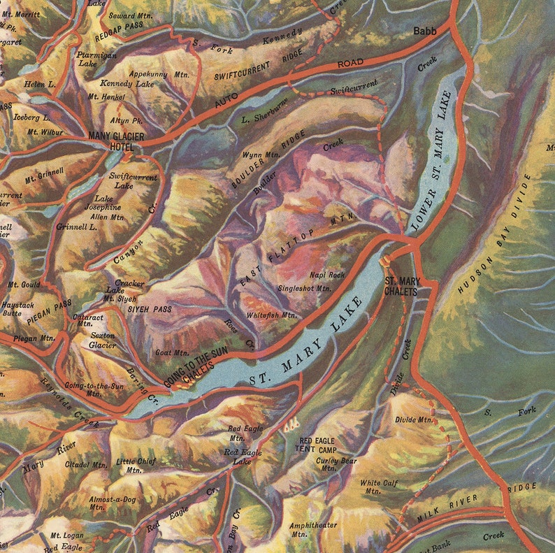 Great Northern Railway Aeroplane Map Glacier National Park - Etsy