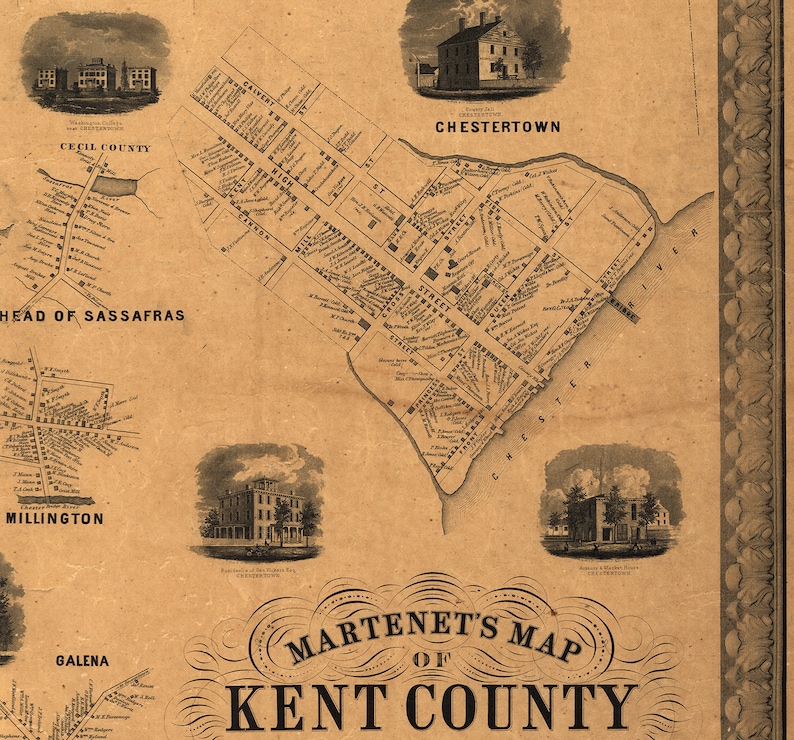 Map of Kent County Maryland. 1860. Vintage home Deco Style | Etsy