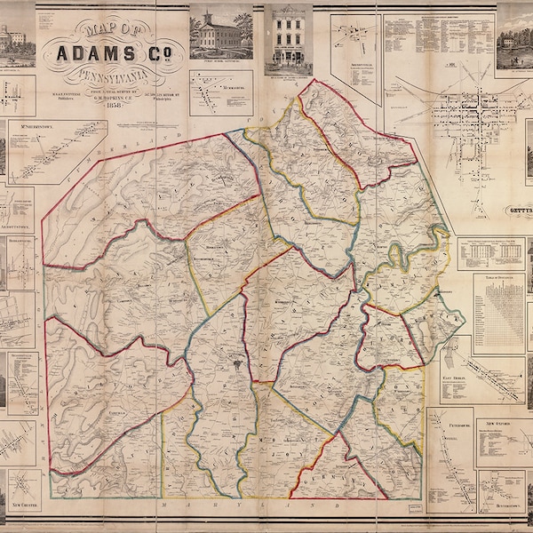 1858 Map of Adams County - Etsy