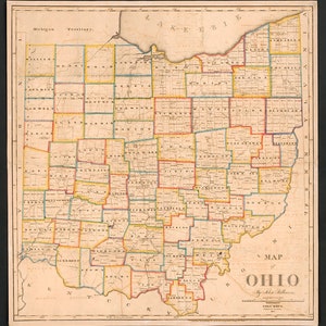 Map of Ohio OH 1822. Vintage Restoration Hardware Home Deco Style Old ...