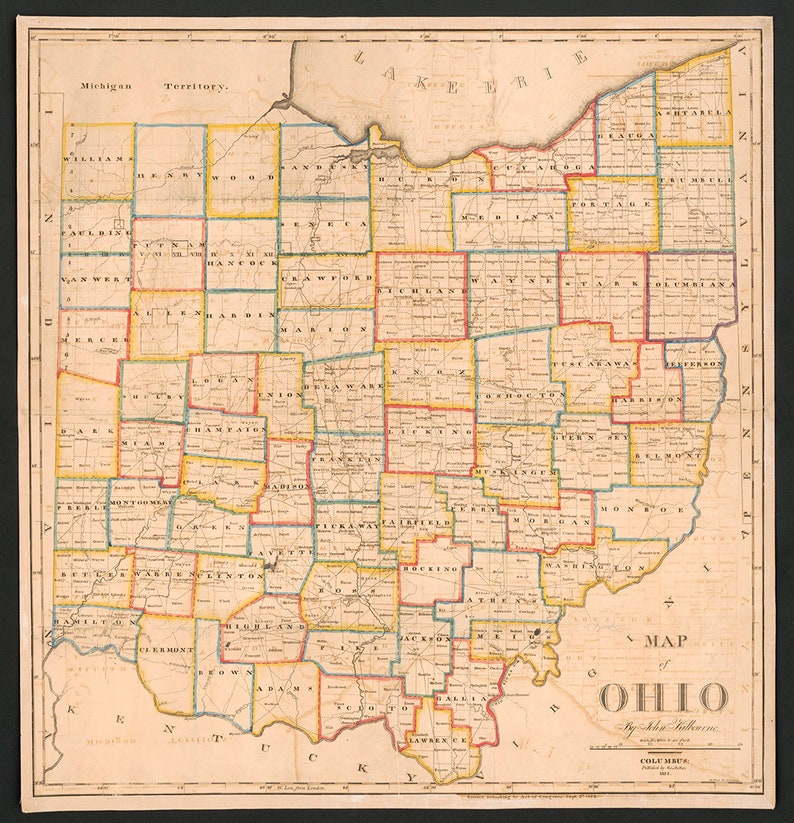 Map of Ohio OH 1822. Vintage Restoration Hardware Home Deco Style Old ...