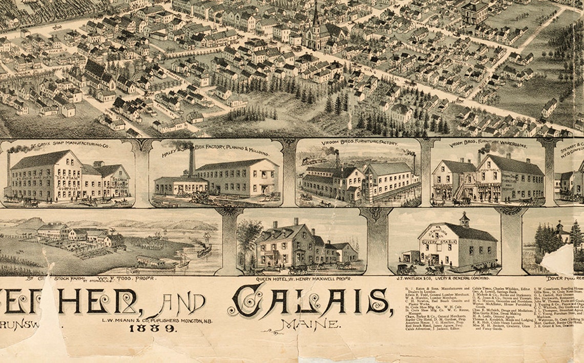 Map of St. Stephen New Brunswick and Calais Maine 1889. | Etsy
