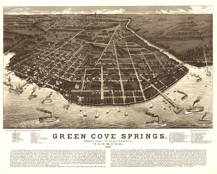 Map of Green Cove Springs Clay Co. Florida fl. 1885. - Etsy