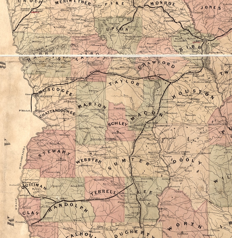 Map of State of Georgia. 1864 Vintage Restoration Hardware - Etsy