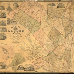 Map of Ulster County, New York NY 1854. Vintage Home Style Old Wall ...