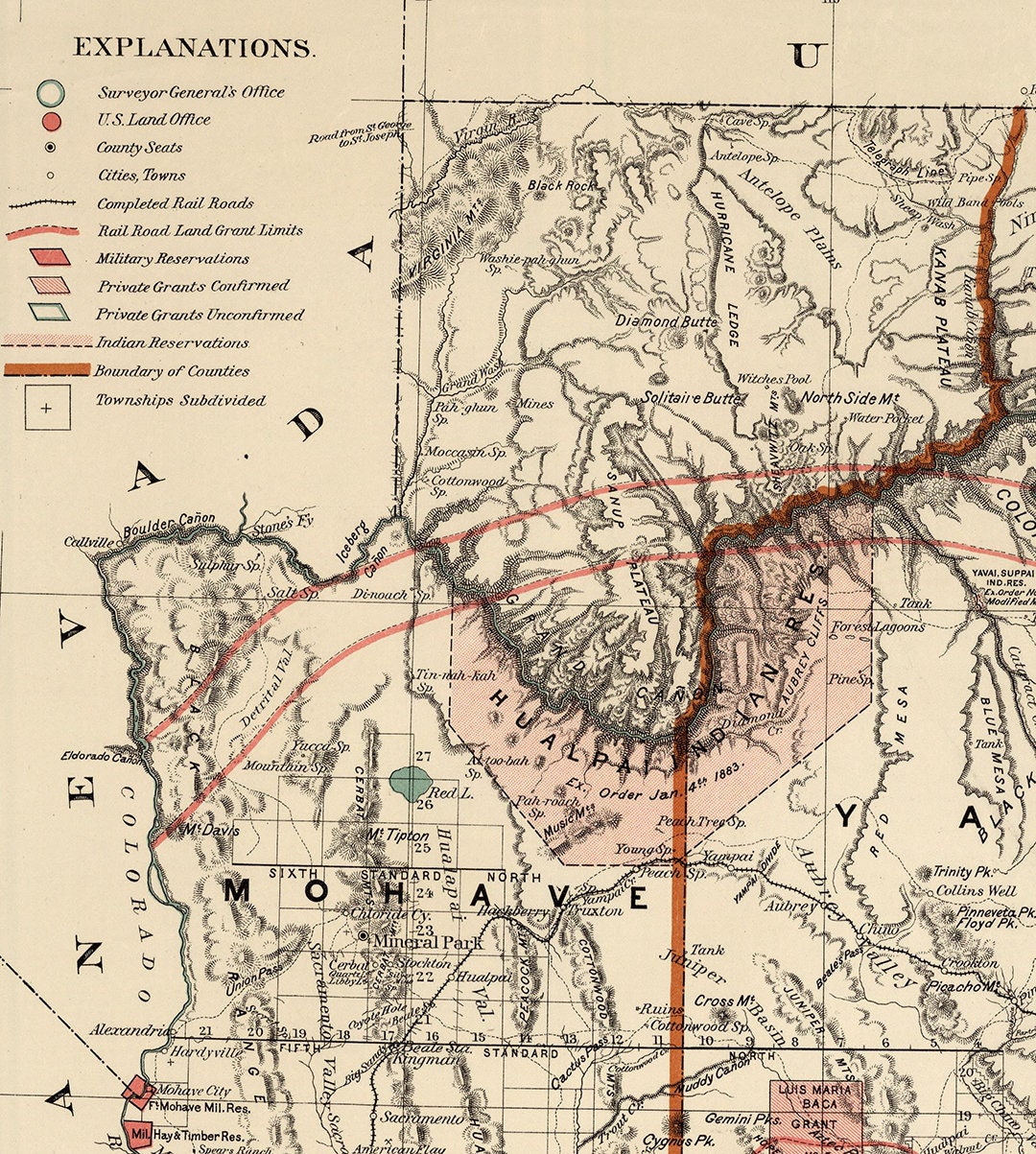 Map of Territory of Arizona 1883. Vintage Home Deco Style Old | Etsy