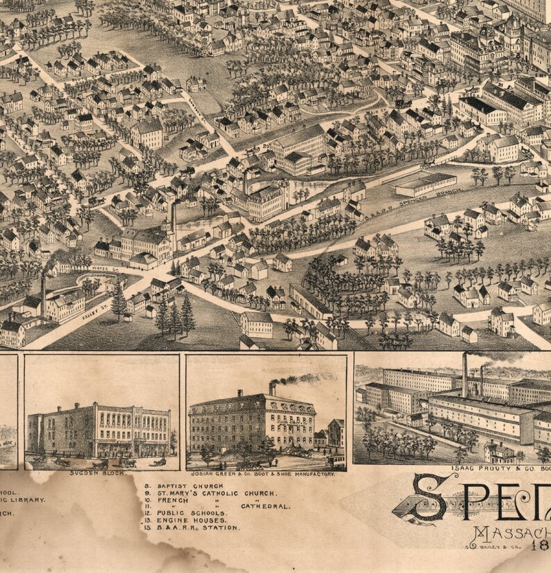 Map of Spencer Worcester County Massachusetts MA 1892. - Etsy