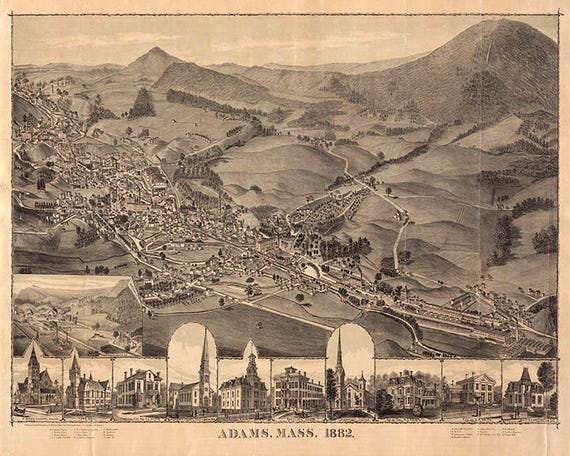 Map of Adams Berkshire Co. Massachusetts MA 1882. | Etsy