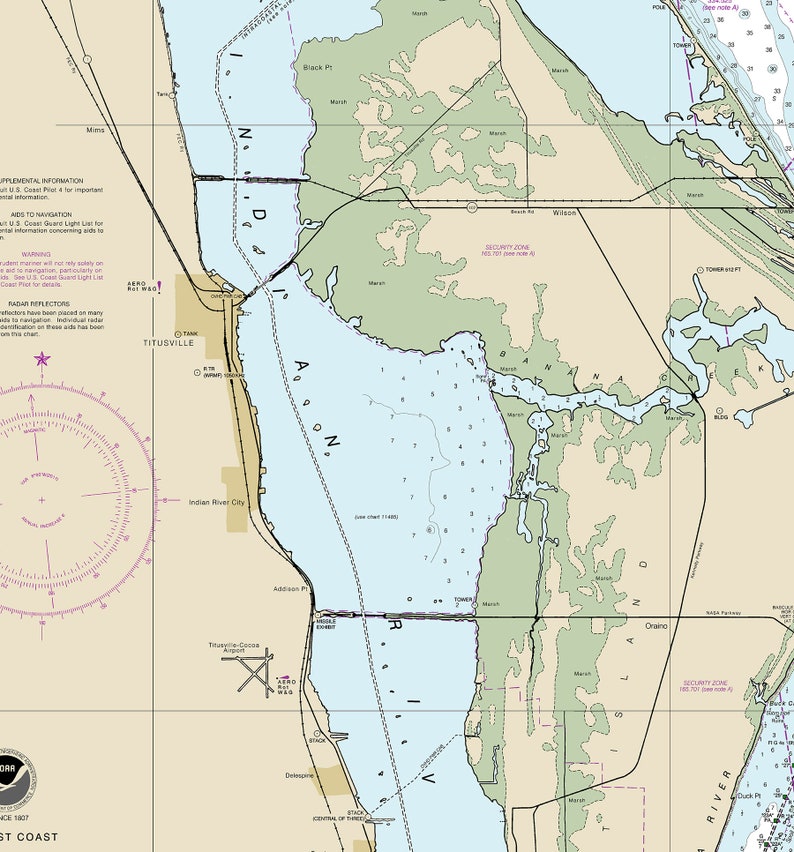 NOAA Nautical Charts of Ponce De Leon Inlet to Cape Canaveral - Etsy