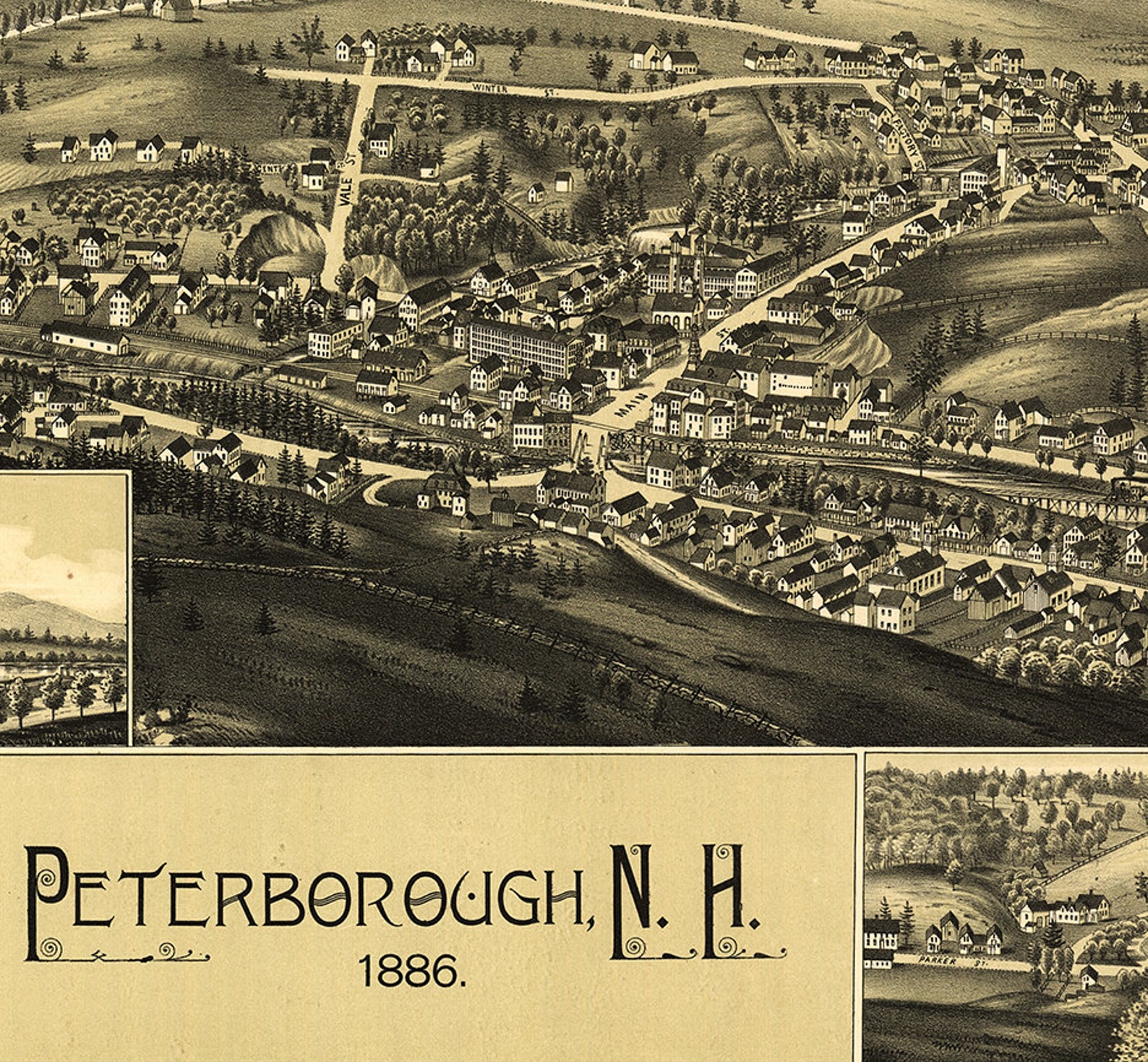 Map of Peterborough Hillsborough Co.m NH New Hampshire. | Etsy