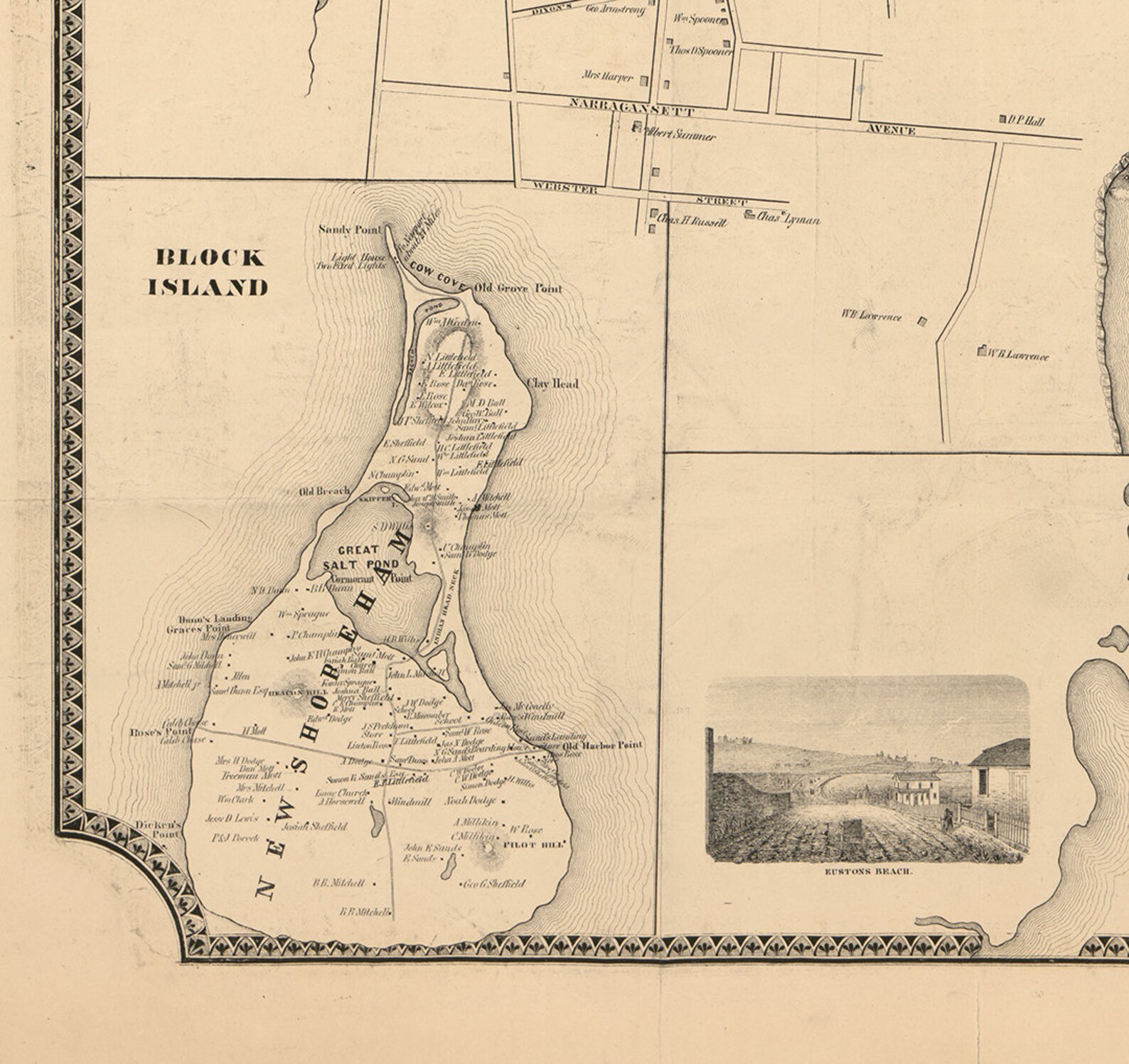 Map of Newport County, Rhode Island RI, 1850. Vintage Restoration ...