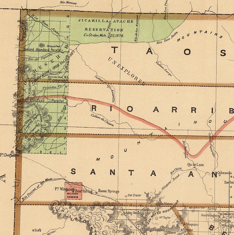 Map of Territory of New Mexico 1876. Vintage Home Deco Style - Etsy