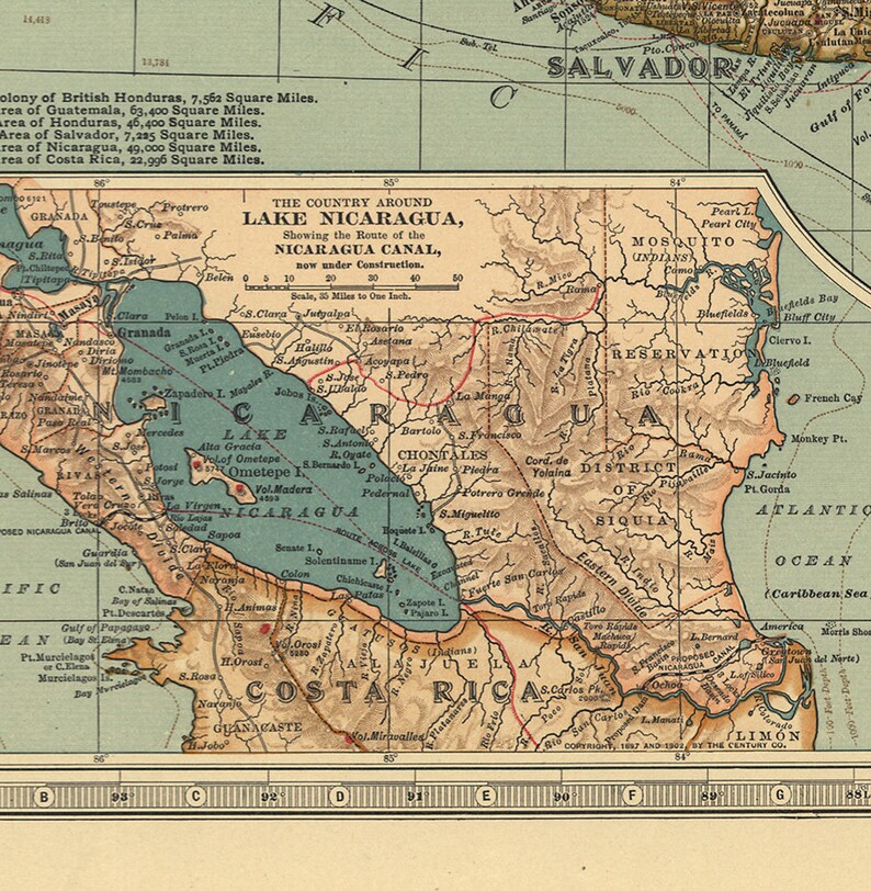 Map of Central America, 1902. Vintage Restoration Hardware Home Deco ...