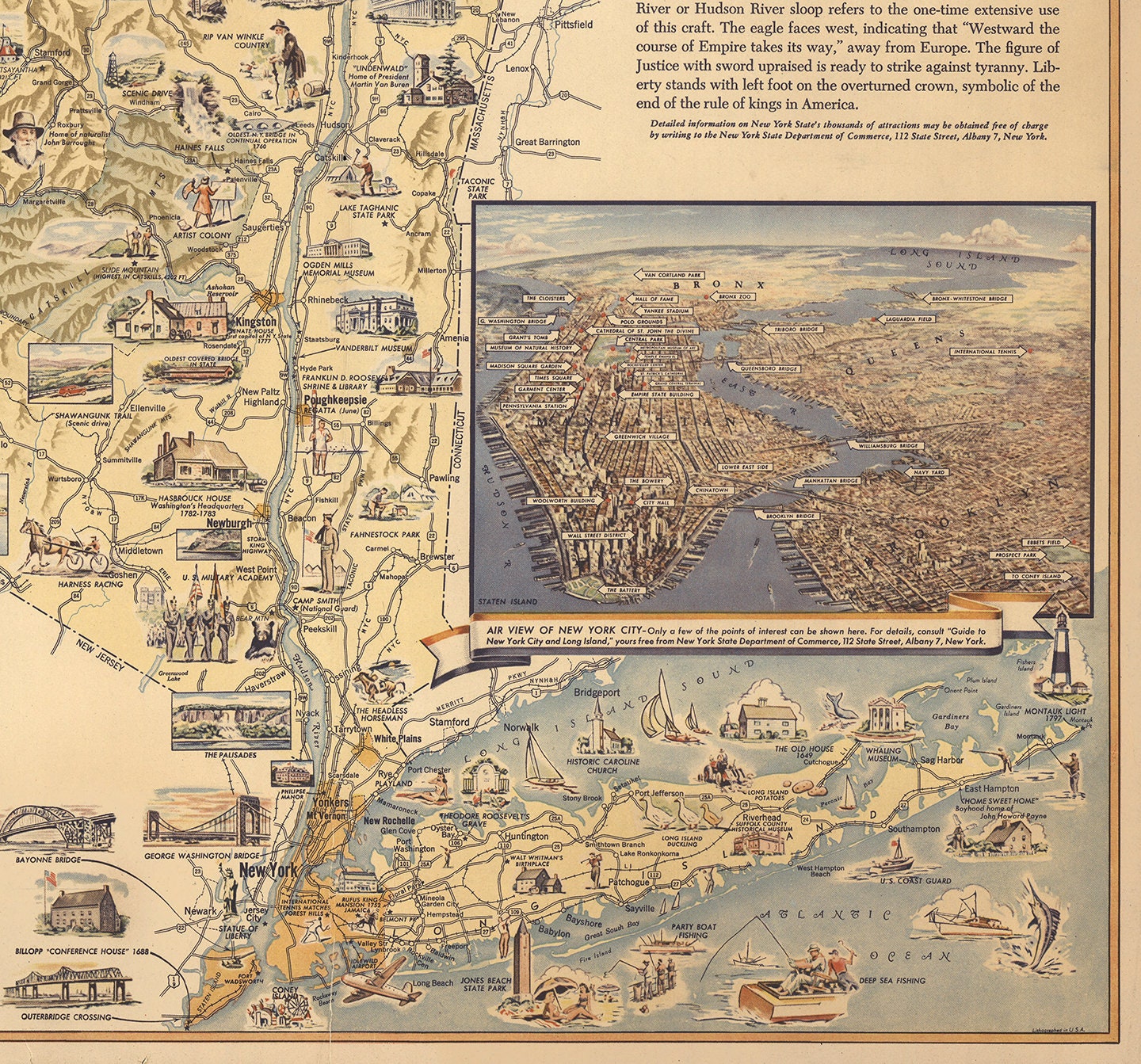 Pictorial Map of New York State. Vintage home Deco Style old | Etsy