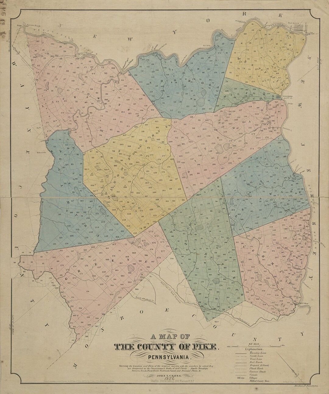 Map of Pike County, Pennsylvania. 1856. Vintage Restoration Hardware ...