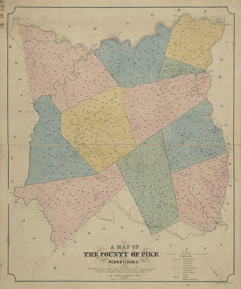 Map of Pike County Pennsylvania. 1856. Vintage Restoration - Etsy