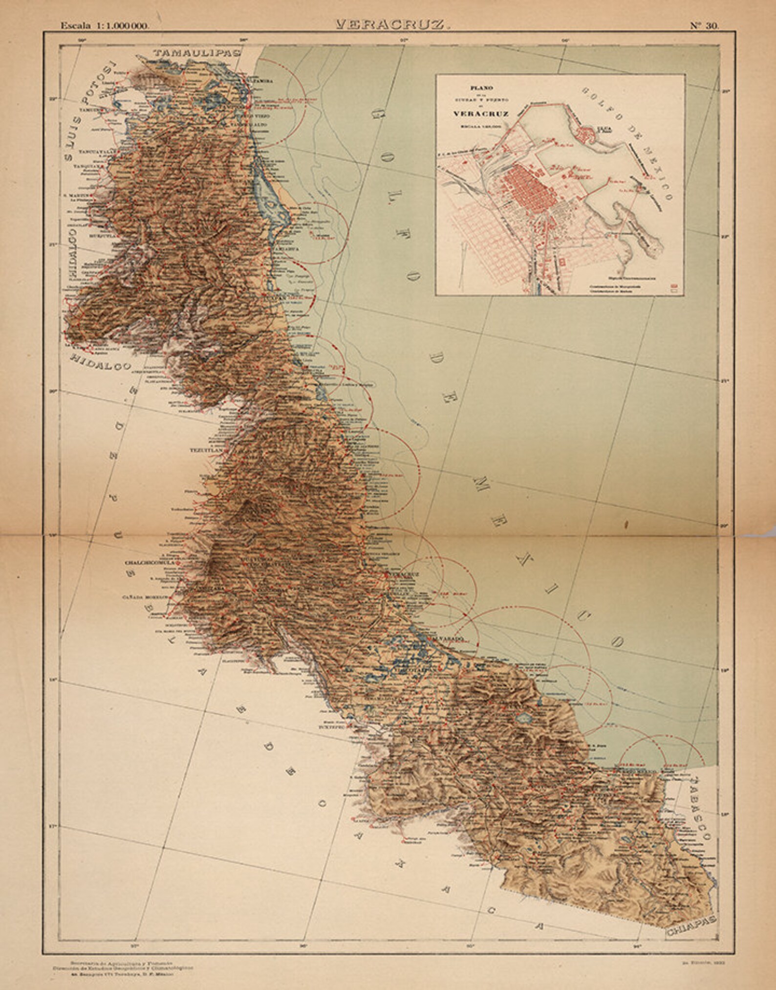 Map of Veracruz Mexico 1908. Vintage restoration hardware | Etsy