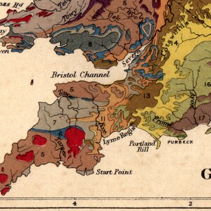 Geological Map of England U.K. Restoration Hardware Home Deco Style Old ...