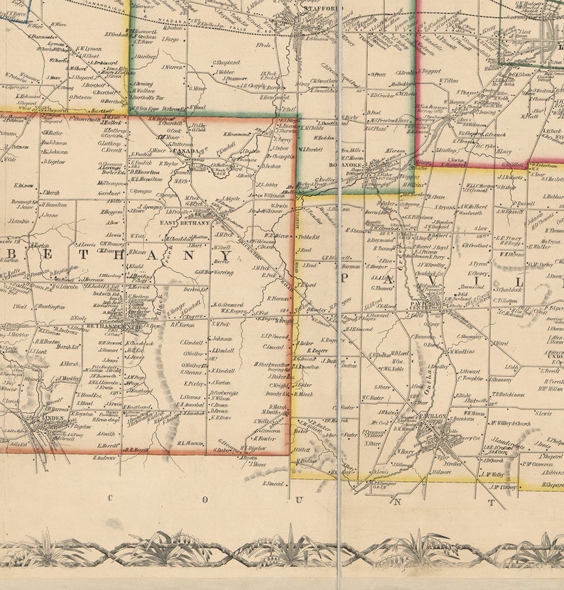Map of Genesee County New York NY 1854 Home Deco Style Old | Etsy