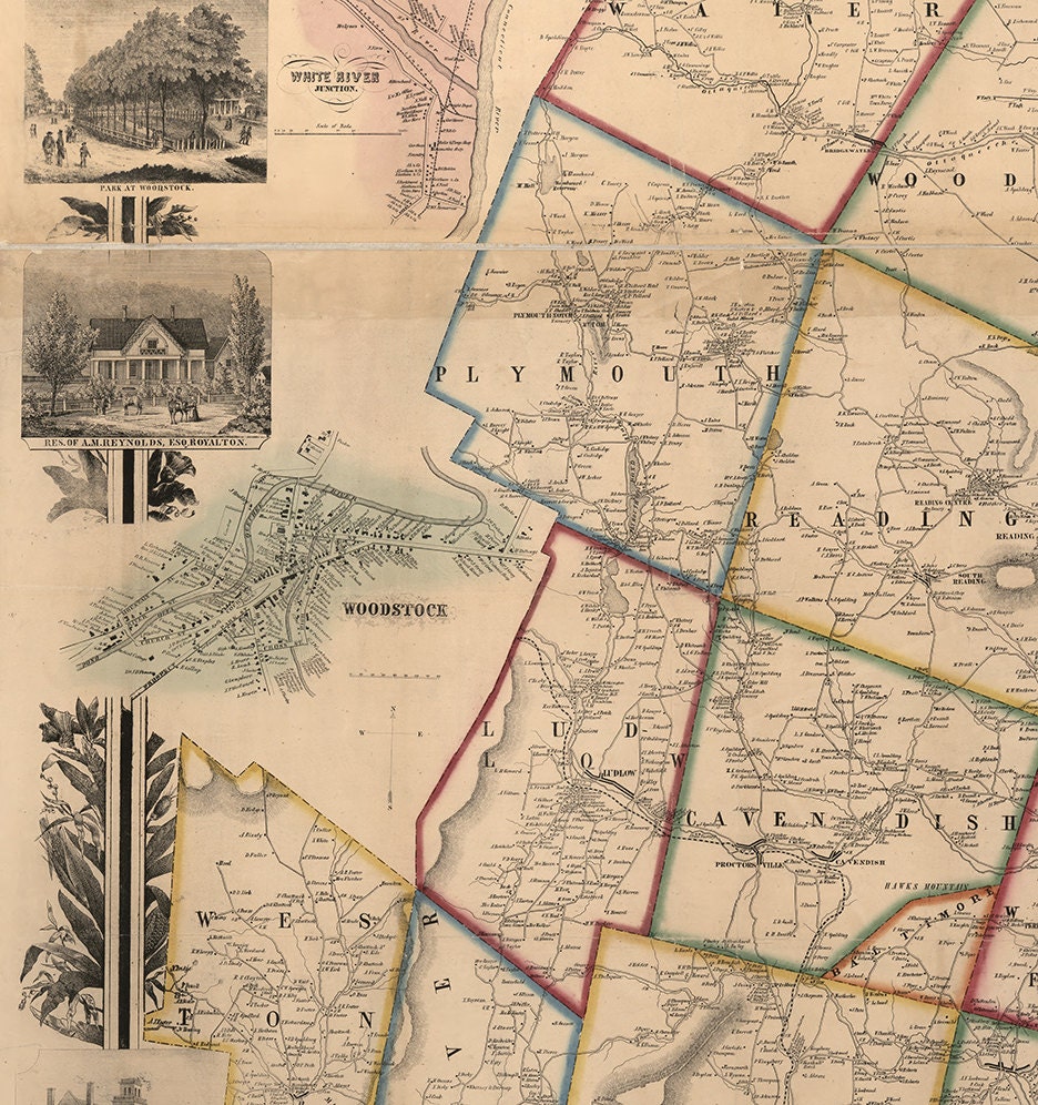 Map of Windsor County, Vermont, VT 1856. Vintage Restoration Hardware ...