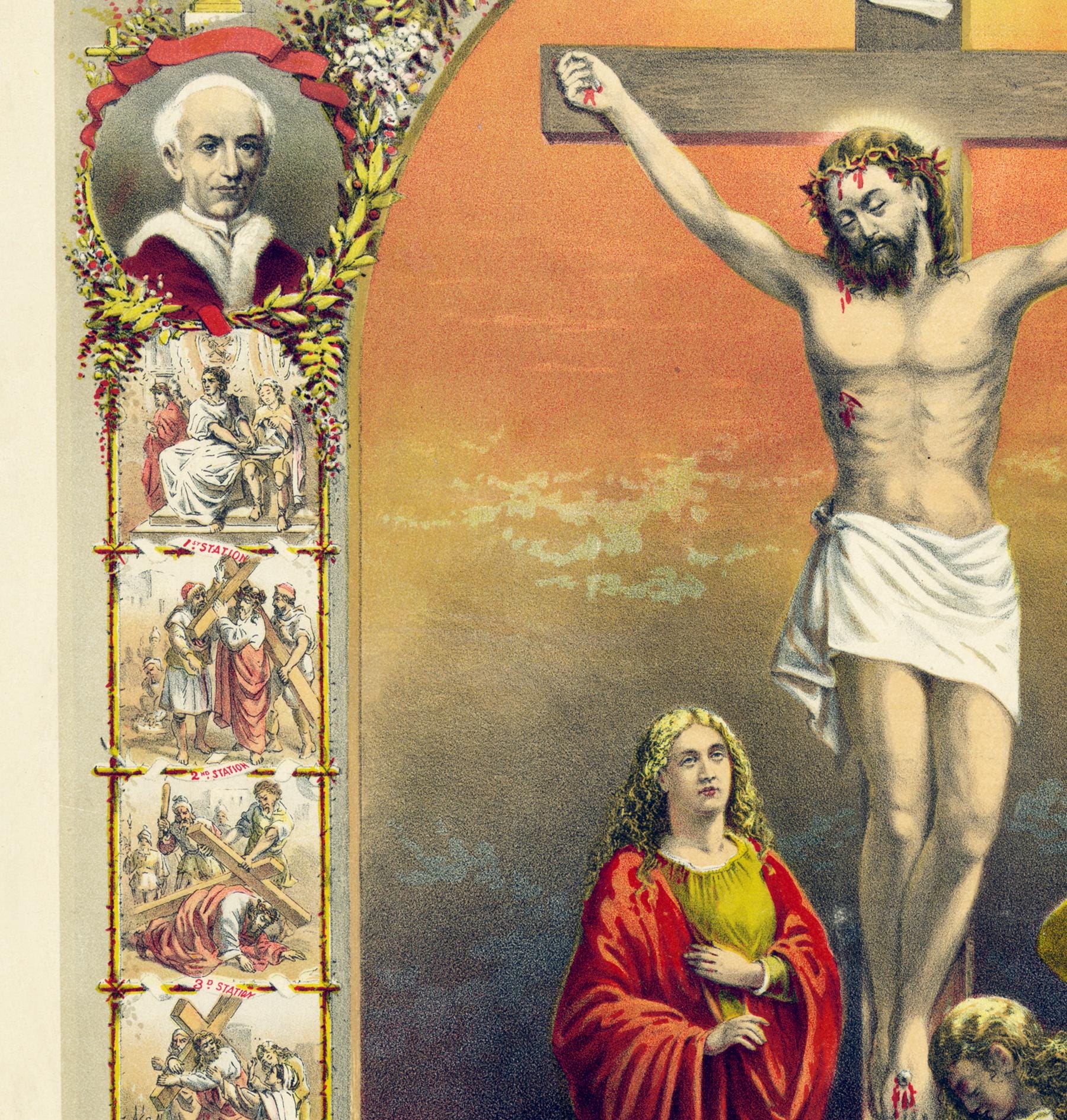 The Crucifixion and the Way of the Holy Cross. Vintage Wall Print ...
