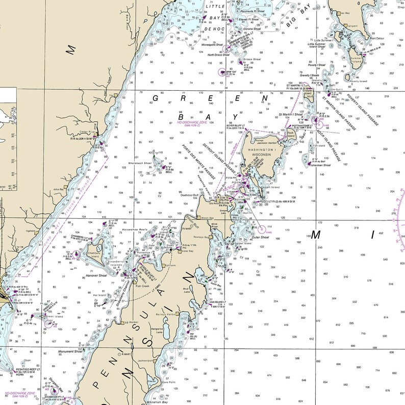 Nautical Chart of North End of Lake Michigan Including Green | Etsy